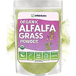 XPRS Nutra Organic Alfalfa Powder - Premium Vegan Alfalfa Supplement Rich in Calcium, Antioxidants, Vitamins - Farmer Alfalfa Supplement for Kids and Adults - Vegan Friendly Alfalfa Leaf (4 Ounce)