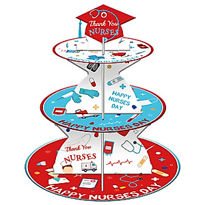 Nurse Party Supplies,Nurse Graduation Cupcake Stand 3 Tier Cupcake Stand Birthday Dessert Display Stand forMedical RN Themed Party Nursing School Party Supplies (Nurse)