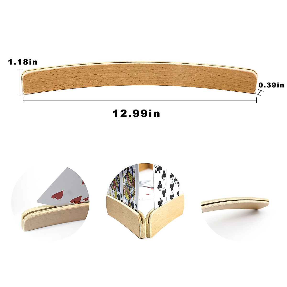 VINJOE Panorama Natural Wooden Curved Playing Card Holders Organizer Tray-Premium Solid Beechwood Playing Card Holders-Card Holder for Kids and Elder-Set of 4