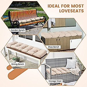 Giantex Outdoor Bench Cushion, 52 x 19.5 Inch Thick Tufted Patio Cushion Pads for Garden Sofa Settee Couch, Loveseat, Waterproof Patio Furniture Swing (Beige)