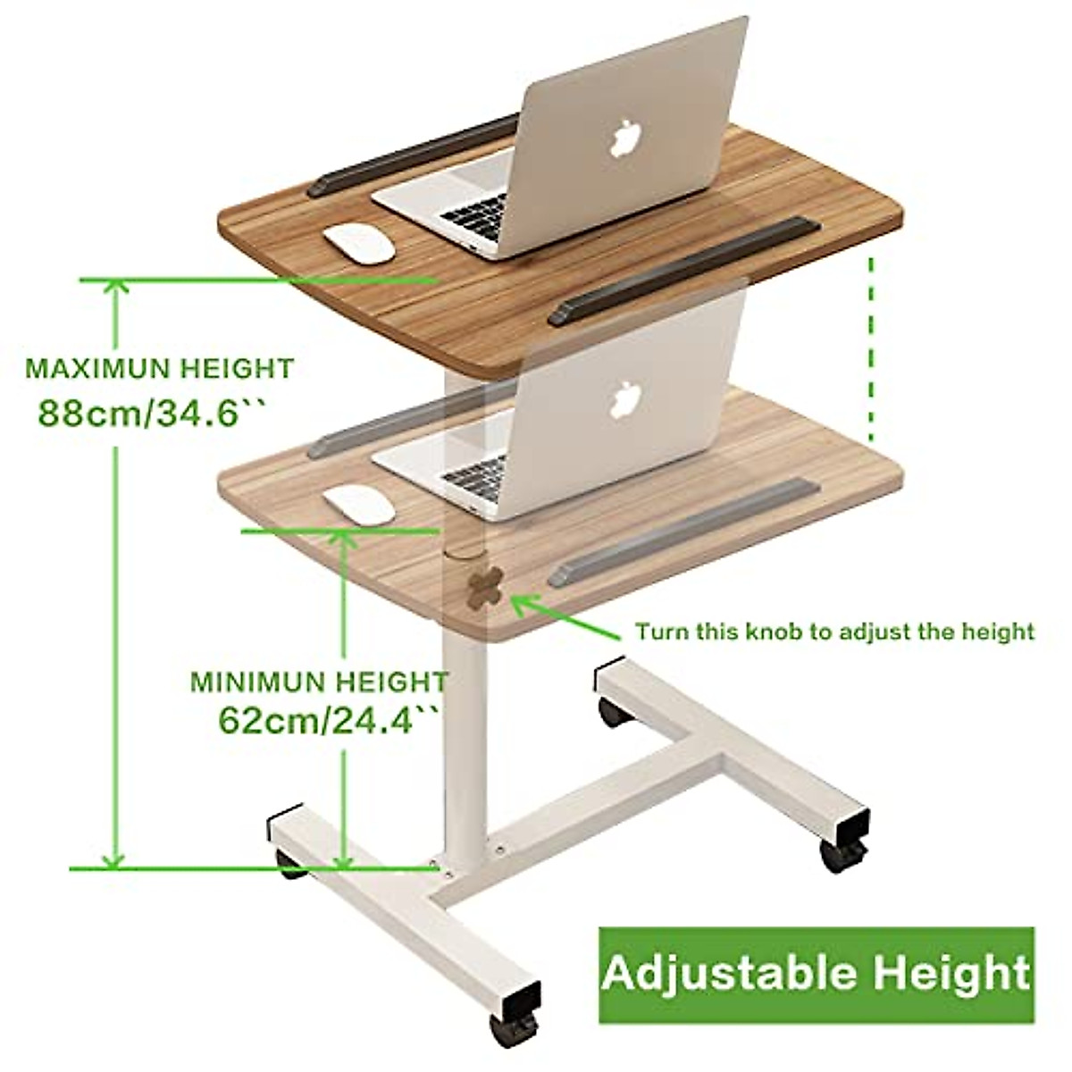 Highger Standing Desk Height Adjustable Laptop Desk, Portable Laptop Cart with Tilt-able Swivel Desktop, Ergonomic Rolling Desk with Wheels for Home Office
