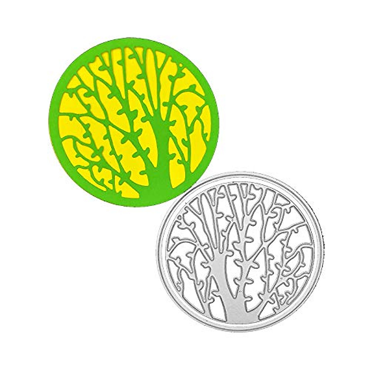 3.3 by 3.3 Inches Circle Tree Embossing Metal Cutting Dies Round Frame Embossing Stencil Background Dies for Card Making Scrapbooking Christmas Die Cuts (#30)