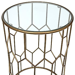 Amazon Brand – Rivet Geometric Modern Glass and Metal Side End Table Stand, 15.6" W, Gold Finish