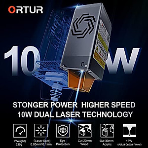 ORTUR Laser Master 3 10W Output Power Laser Engraver, 0.05 * 0.1mm Compressed Spot Laser Cutter add App Offline Control and Laser Air Assist Pump with 16/min Airflow