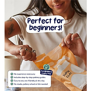 Pott'd™ Home Air-Dry Clay Pottery Kit for Beginners, Pottery Kit for Adults. Kit Includes: Air-Dry Clay for Adults, Tools, Paints, Brushes, Sealant, How-to-Guide, Gift - Regular Paints