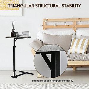 WHEARTED Small Side Table for Small Spaces, C Shaped End Table Slide Under Sofa Couch and Bed, Height Adjustable C Table End Table with Metal Frame for Living Room, Bedroom, Bathroom Gray