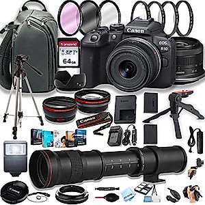 Canon EOS R10 Mirrorless Digital Camera with RF-S 18-45mm f/4.5-6.3 is STM Lens+ 420-800mm Super Telephoto Lens + 100S Sling Backpack + 64GB Memory Card, Extreem Photo Bundle (42pc Bundle)
