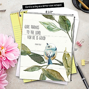 The Best Card Company - 1 Beautiful Thank You Card (8.5 x 11 Inch) - Pretty Flowers, Floral Gratitude Stationery Notecard with Envelope - Scripture Birds J7108ETYG