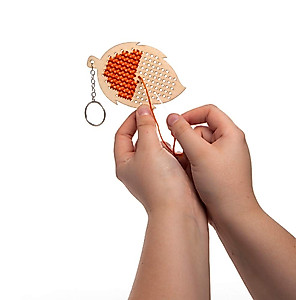 Baker Ross AW843 Leaf Wooden Cross Stitch Keyring Kits - Pack Of 5, Fall And Winter Arts And Crafts