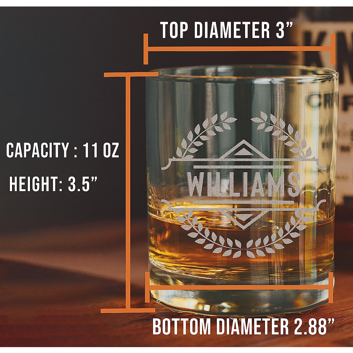 Personalized Etched 11oz Whiskey Glass - Custom Engraved Bourbon Christmas Gifts for Men, Dad Scotch Drinking Birthday Glasses, Groomsmen, Liquor Cocktail Rocks Old Fashioned, Hudson