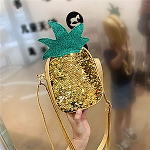 QTKJ Cute Pineapple Crossbody Bag Reversible Mermaid Sequins Purse Handbag with Adjustable Leather Shoulder Strap Bag for Kids