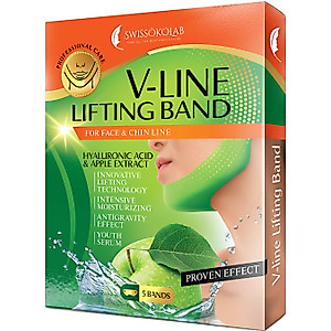 SWISSÖKOLAB V shape lifting up Face Mask Chin Up Patch Double Chin Reducer Chin Contour Tightening Firming Face Lift Tape Mask V-Line Neck Lifting Patches V Shaped Slimming Face Mask 5 pcs
