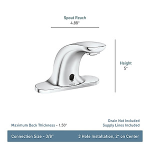 Moen M-Power Chrome Commercial Touchless 4-Inch Centerset Hands-Free Battery Powered Sensor-Operated Bathroom Faucet, CA8301