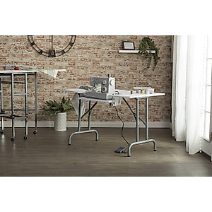 Sew Ready Folding Multipurpose Sewing Table - 47.5" W x 28" D Foldable White Hobby and Sewing Machine Table with Adjustable Shelf - Can Also Be Used as Computer Desk