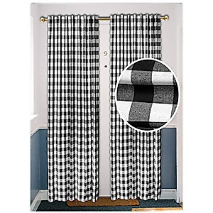 Black White Cotton Curtains, Back Tab Farmhouse Cotton check Curtain 50x72 Inch, Tab Top Bathroom Window Treatment Décor Panel For Kitchen Nursery Livingroom Bed Room Gingham Check Curtains -2 Panels