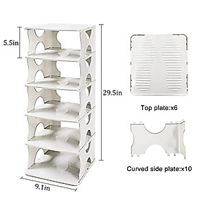 TXALWIQ 6-Tier Shoe Rack,Stackable Shoe Storage Organizer for Bedroom Entryway, Adjustable Shoe Rack,Shoe Slots Organizer Shelf, Easy Clean Shoe Tower Rack,White
