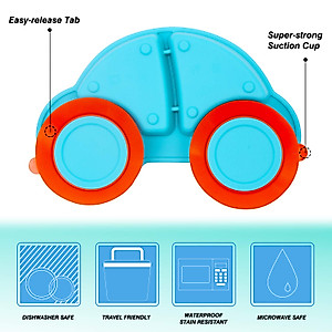 Qshare Toddler Plates, Portable Baby Plates for Toddlers, BPA-Free Strong Suction Plates for Toddlers, Dishwasher and Microwave Safe Silicone Placemat 10x7x1''