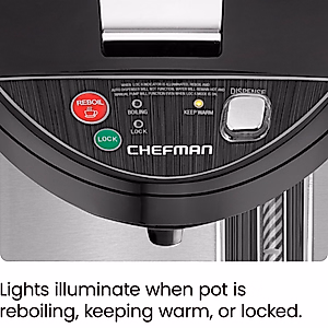 Chefman Electric Hot Water Pot Urn w/Auto & Manual Dispense Buttons, Safety Lock, Instant Heating for Coffee & Tea, Auto-Shutoff & Boil Dry Protection, Insulated Stainless Steel, 3.6L/3.8 Qt/20+ Cups