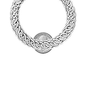 Savlano 925 Sterling Silver 10mm Rombo Double Cuban Curb Chain Bracelet -7.5 inch Hollow Cuban Curb Bracelet for Women - Made in Italy Comes with Gift Box