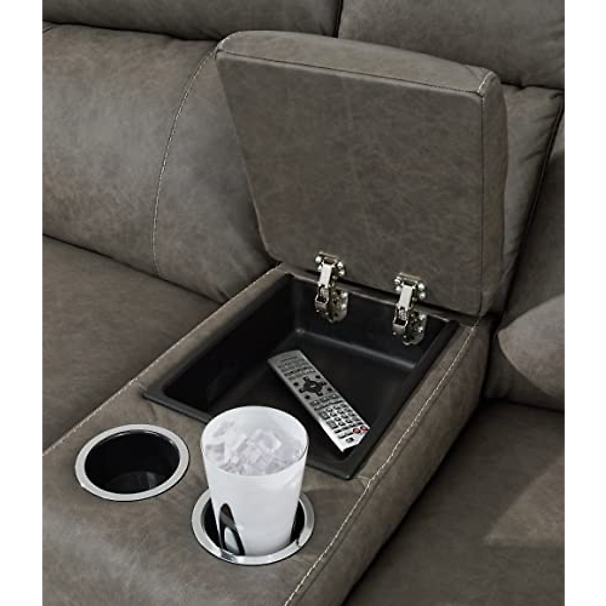 Signature Design by Ashley Roman Contemporary Tufted Leather Power Reclining Loveseat with Console and Adjustable Headrest, Gray