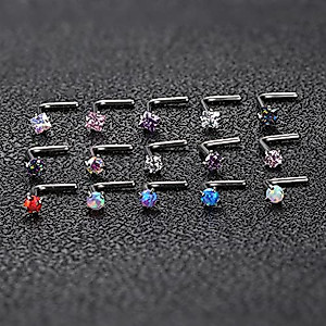 MILACOLATO 20G Nose Rings 316L Surgical Stainless Steel Nose Ring Studs L Shaped Studs Rings CZ Nose Ring Labret Nose Piercing Jewelry for Men Women