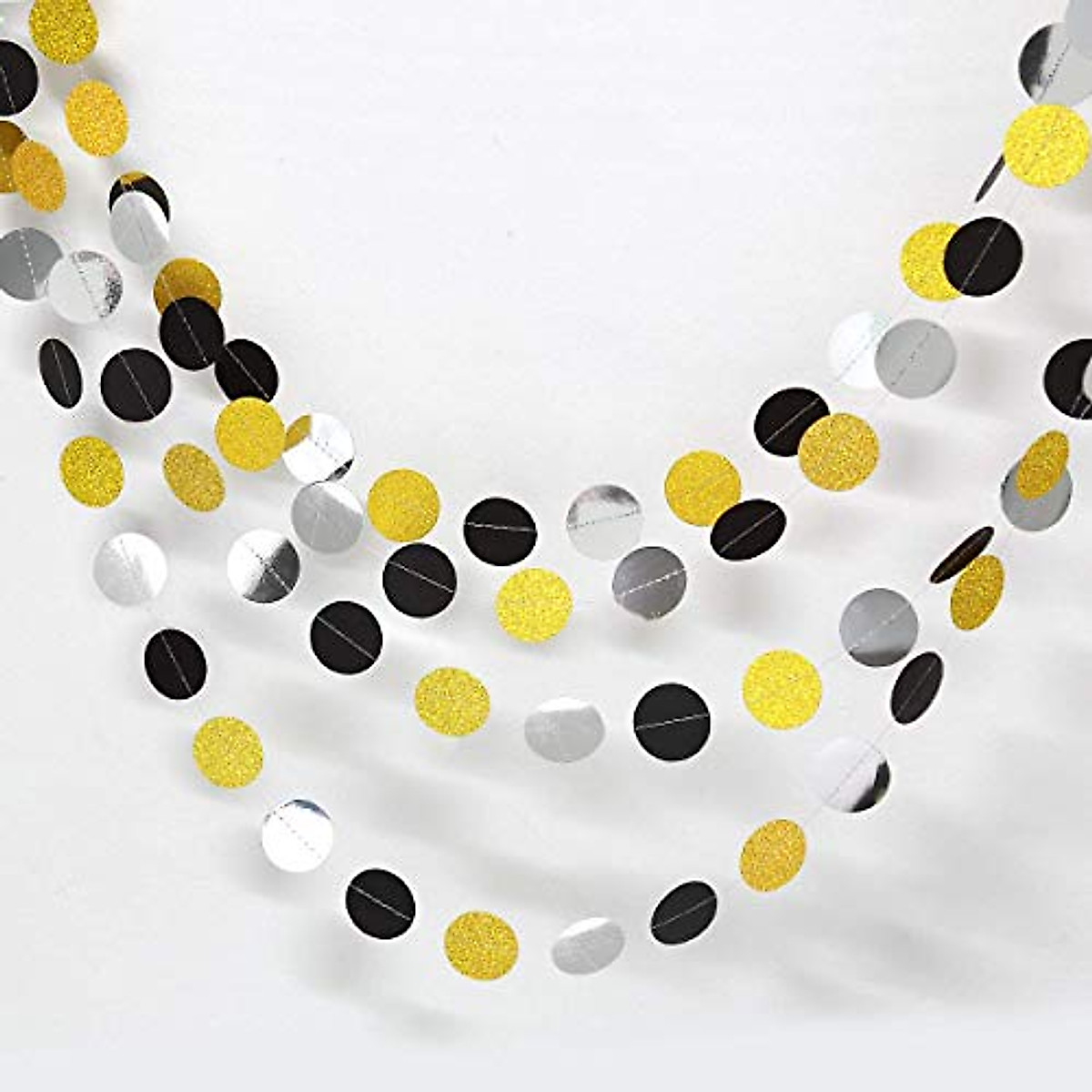 Decor365 Gold Back Circle Dots Garland Streamers Party Decorations Glitter Black Hanging Streamer Banner Backdrop Decoration for Birthday/Wedding/New Year/Gruaduation