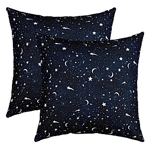 Starry Galaxy 18x18 Inch Square Pillow Cover Moon Stars Mystery Universe Throw Pillow Cover for Living Room Bed Navy Blue Outer Space Home Decor Party Sofa Cushion Case 2 Pack