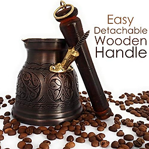 DEDE Copper - IST Series (XLarge-16.9 floz)-Thickest Solid Copper Engraved Turkish Greek Arabic Coffee Pot with Wooden Handle, Stovetop Coffee Maker Cezve, Jezve, Jazva, Jazzve, Ibrik, Briki (Antique)