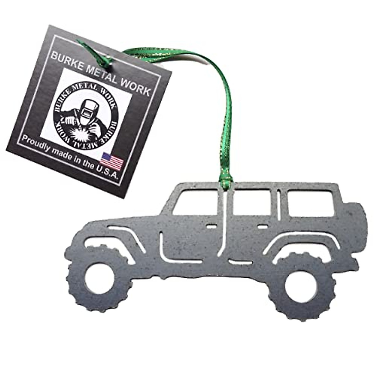 Metal off road Christmas Ornament perfect for 4 door jeep owners (Dark Grey-Bare Metal)