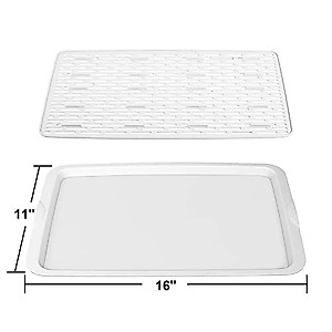 Tableware Drying Tray,Plastic drying dish, 16.2"×11"white，Draining plate，Double Layer Drain Tray, Drying dish,Dish Drying tray.Drain tray for tableware,cups,fruits,vegetables and condiments