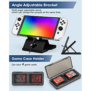 RTTACRTT Carrying Case for Nintendo Switch OLED, Hard Shell Travel Carrying Case for Nintendo Switch with Case, HD Screen Protector, Stand, Thumb Grips