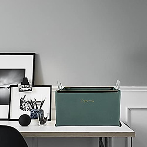 Cabilock Foldable Leather Storage Basket Desktop Sundries Box Cosmetics Storage Bin Vanity Tray Snack Case Vegetable Basket for Organizing Shelf Closet Cabinet Green