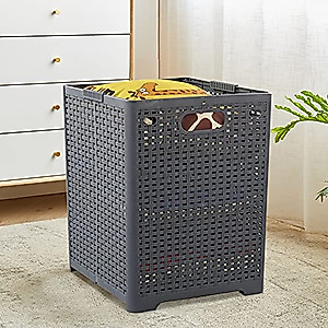 Teyyvn 2-Pack 42 L Plastic Collapsible Laundry Hamper, Folding Storage Basket, Gray, F
