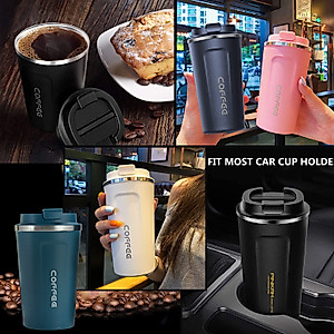 Travel Mug,Insulated Coffee Mug, Travel Mug Spill, Stainless Steel Vacuum Insulated Tumbler, Small Water Bottle with Lid, Double Wall Leak-Proof Thermos Mug for Keep Hot/Ice Coffee,Tea (Black, 380ml)
