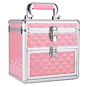 Frenessa Makeup Box Makeup Train Case Cosmetic Storage Organzier Nail Polish Box for Makeup Artist, Nail Tech Student, Craft Cosmetology Case with Mirror Drawer and Dividers Manicure Organizer Travel