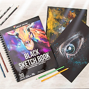Black Sketchbook (Pack of 2, 60 Sheets) 9X12” - Heavyweight Paper 150GSM / 100 lbs, Perfect for Graphite & Colored Pencils, Charcoal, Chalk, Pack of 2 x Professional Black Drawing Paper ZENACOLOR