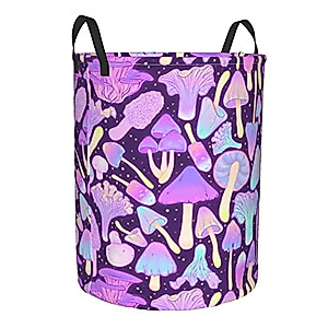 Psychedelic Mushroom Laundry Hamper With Handles Collapsible Canvas Laundry Basket,Waterproof Storage Basket,Toy Storage Bag