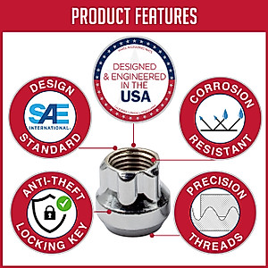 Wheel Accessories Parts 4 PC 14x1.5 Wheel Locking Lug Nuts Open End Bulge Acorn Chrome M14x1.5 Thread Size, 0.83" Length Premium Wheel Lock Set with Key (Set of 4)