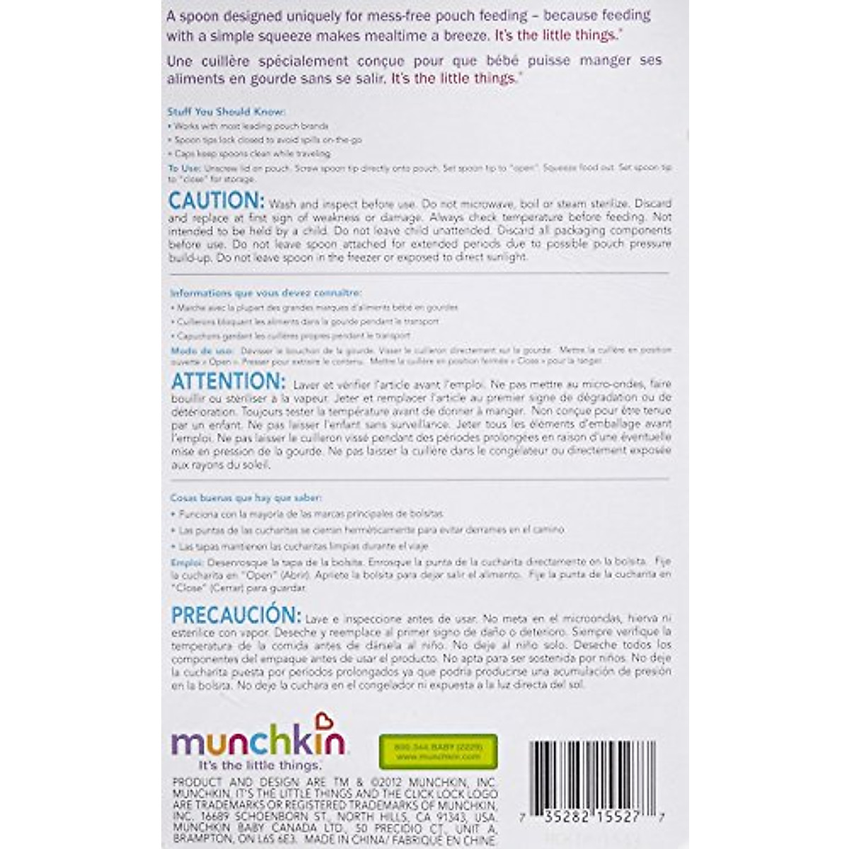 Munchkin Click Lock Food Pouch Spoon Tips, Multicolor - May Vary, 2 Count