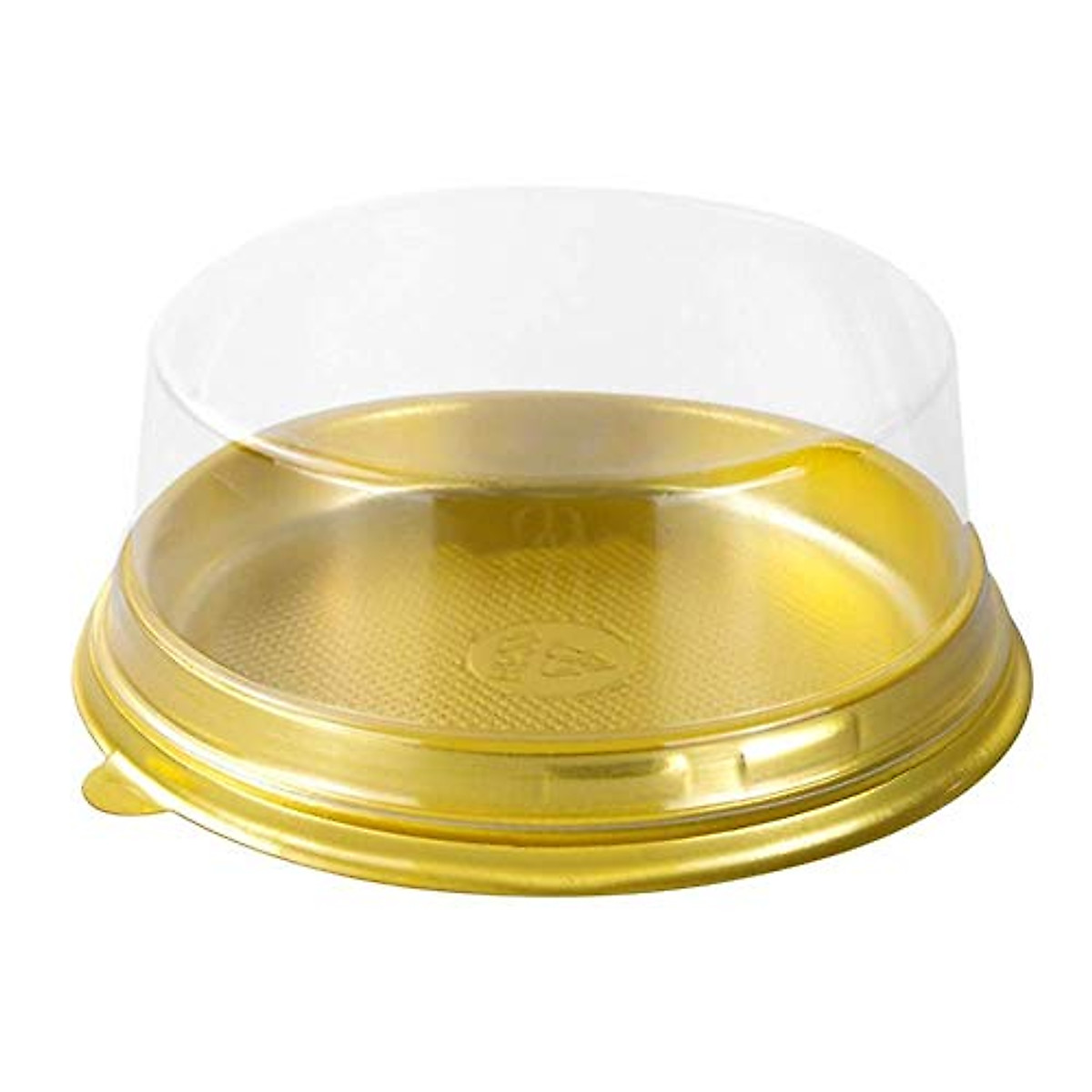Cake Box - 50 sets Diameter 3 3/4 inch X H 1 1/4 inch Clear Plastic Mini Cake Box - Feast Cupcake Box - Muffin Box Biscuit Box Flat Top Box Bakery Cake Shop Sale Use (gold)