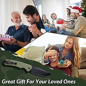 CIVIVI Brazen Folding Knife, Button Lock Pocket Knife with 3.46'' Swedish 14C28N Tanto Blade, Ultra-Grip G10 Handle, Low Profile Clip for EDC C19059C-2 (OD Green)