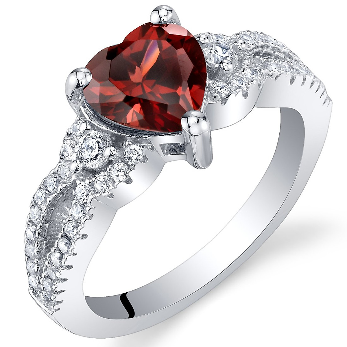 PEORA Garnet Heart Soulmate Ring 925 Sterling Silver, Natural Gemstone Birthstone, 1.50 Carats Heart Shape 7mm, Size 7