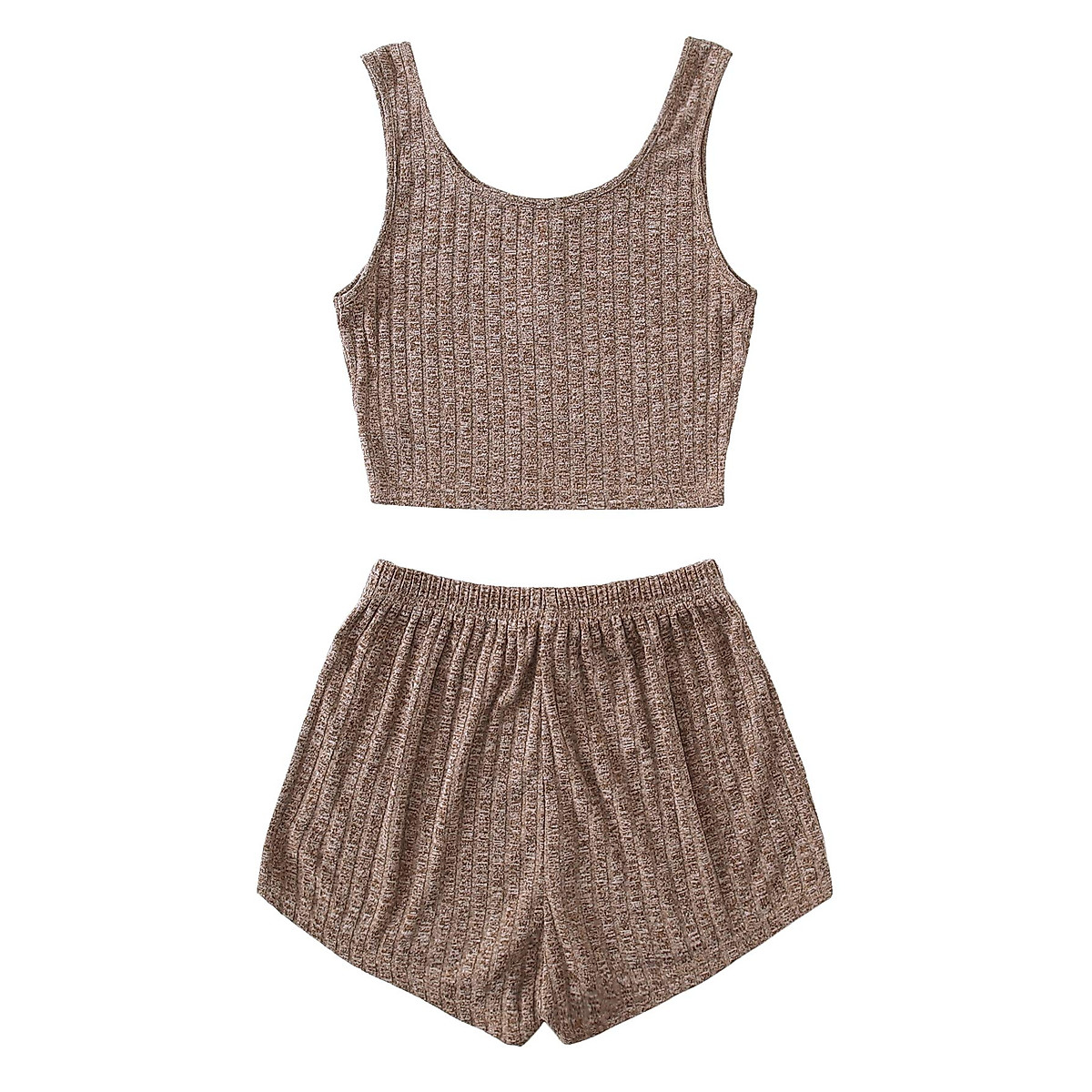 GORGLITTER Women's Sleeveless Button Front Ribbed Crop Tank Top and Elastic Waist Sleepwear Shorts Pajama Set Mocha Brown X-Large