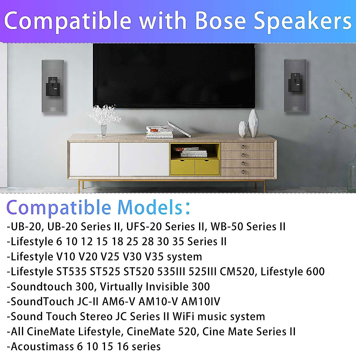 Dinghosen Wall/Ceiling Mount Bracket for UB-20 Series II ST535 ST525 ST520 535III 525III CM520 Virtually Invisible 300 Lifestyle 600 SoundTouch JC-II AM6-V AM10-V AM10IV Black (Set of 5)