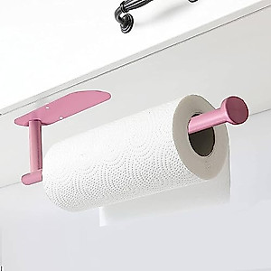 YeeBeny Pink Paper Towel Holder Kitchen Roll Holder, Paper Towel Holder - Self Adhesive or Drilling, Under Cabinet Pink Paper Towel Rack, Wall Mounted Paper Towel Roll Holder for Kitchen Paper Towel