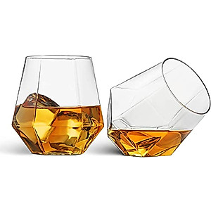 Munfix 32 Pack Diamond Shaped Plastic Stemless Wine Glasses Disposable 12 Oz Clear Plastic Wine Whiskey Cups Shatterproof Recyclable and BPA-Free