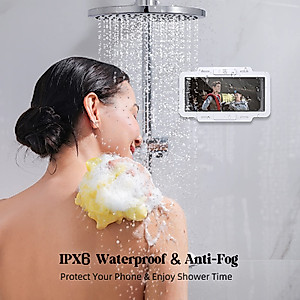 Shower Phone Holder Waterproof 480°Rotation Shower Phone Case Bathroom Wall Mount Phone Holder Adhesive Phone Mount for Shower Wall Mirror Kitchen for iPhone 14 13 12 Pro Max XS XR All 4" - 7" Devices