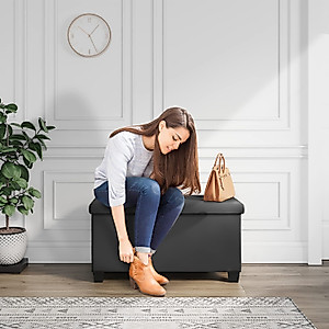 Hearth & Harbor Grey Faux Leather Storage Ottoman Bench with Removable Legs, 30-in, 660-lb Capacity