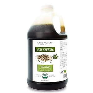 velona Hemp Seed Oil USDA Certified Organic - 1 Gallon / 128 Fl Oz | 100% Pure and Natural Carrier Oil | Unrefined, Cold Pressed | Hair, Body, Face & Skin Care | Use Today - Enjoy Results