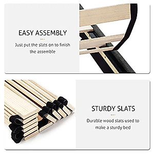 SHA CERLIN Queen Size Bed Frame with Geometric Upholstered Headboard, Platform Bed with 8 Inches Under-Bed Space, Wood Slats Support, Noise Free, No Box Spring Required, Grey